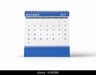 December 2017 desktop calendar isolated on white background. 3D Stock ...