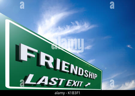 Hi-res 3D highway "Friendship" road sign against a blue sky with ...