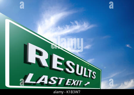 Hi-res 3D highway "Results" road sign against a blue sky with ...