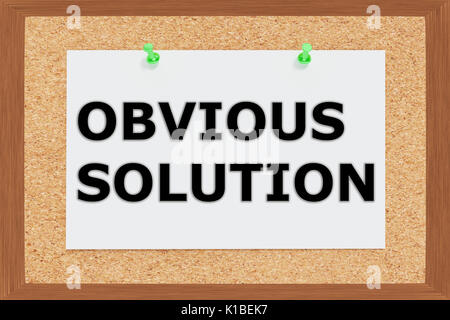 Render illustration of Obvious Solution Title on cork board Stock Photo ...