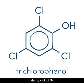 Trichlorophenol (TCP, 2,4,6-trichlorophenol) molecule. Skeletal formula ...