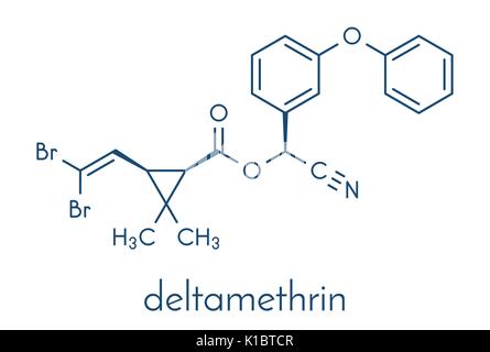 Deltamethrin insecticide molecule (synthetic pyrethroid). Skeletal ...