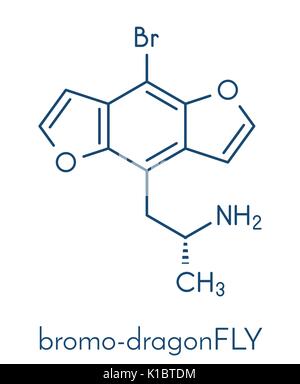 Bromo-dragonFLY hallucinogenic drug, molecular model. Atoms are Stock ...