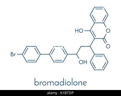 Bromadiolone rodenticide molecule (vitamin K antagonist). Skeletal ...