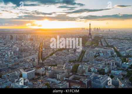 Paris sunset rooftop sunset view of the city skyline with la Defense ...