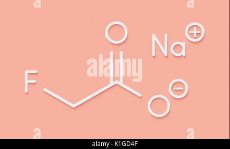 Sodium fluoroacetate pesticide (1080), chemical structure. 3D rendering ...