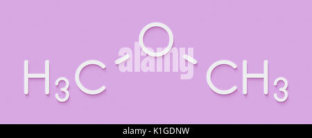 Dimethyl ether (methoxymethane, DME), molecular model. Atoms are ...