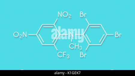 Bromethalin rodenticide molecule (rat poison). 3D rendering. Atoms are ...