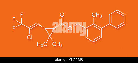 Bifenthrin insecticide molecule (pyrethroid class). Stylized skeletal ...