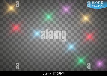 Light flares set isolated on transparent background. Lens flares, bokeh, sparkles, meteors ...