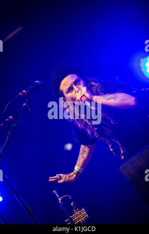 The Australian musician Tash Sultana pictured on stage as she performs ...