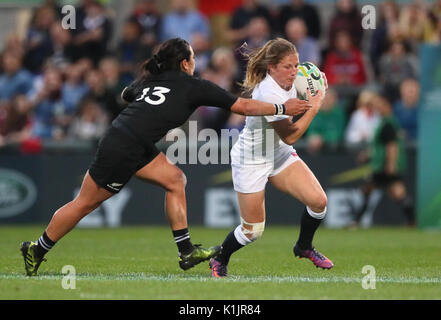 New Zealand’s Stacey Waaka (right) is tackled by Canada’s Asia Hogan ...