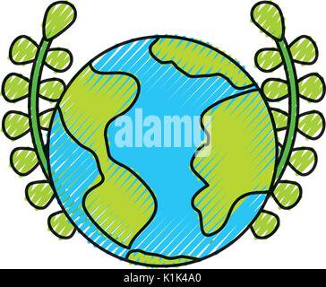 world planet earth with wreath crown line style icon vector ...