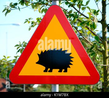 Hedgehog crossing sign Stock Photo - Alamy