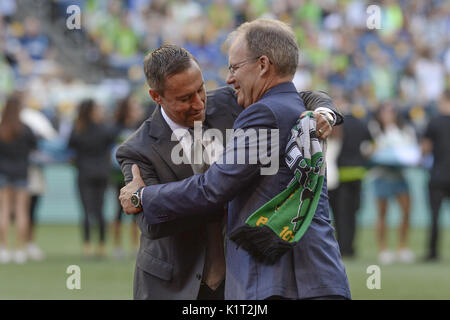 Seattle Sounders head coach Brian Schmetzer gestures from the bench ...