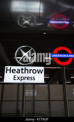 Heathrow Express and London Underground signage at Heathrow Airport ...