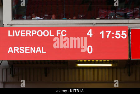 A view of the scoreboard after the Premier League match at Anfield ...