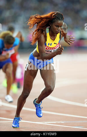 Female athletes at the starting line of a 400m race on track ...