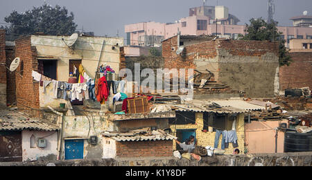 India, Delhi - Dec 28, 2015: Indian slums and areas inhabited by poor ...