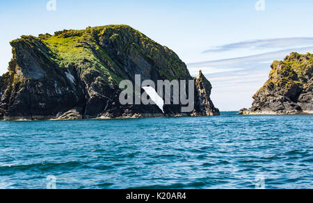 The drinking dragon rock at the Calf of Man off the coast at the Isle ...