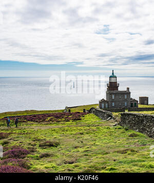 Calf of Man Lower Lighthouse in the fog, The Isle of Man Stock Photo ...