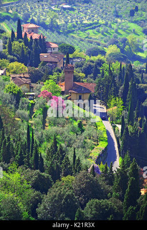Italy, Tuscany, Florence, the village of Fiesole, the main square and ...