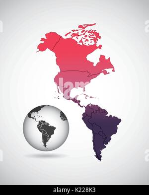 The world map illustration with the American continent in highlight ...