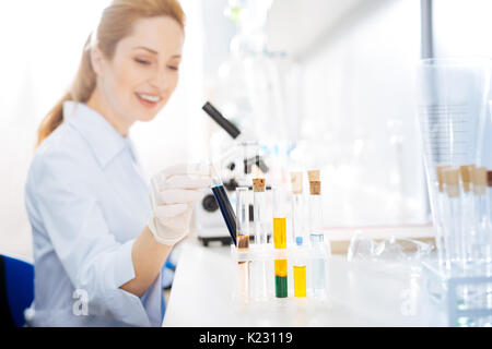 Focused photo on microscope that being in usage Stock Photo - Alamy