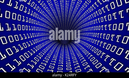 Binary Code Network tunnel hole with binary symbols on the wall with possibility of slowing down ...