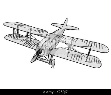 Biplane aircraft two wings airplane top side and front view realistic ...