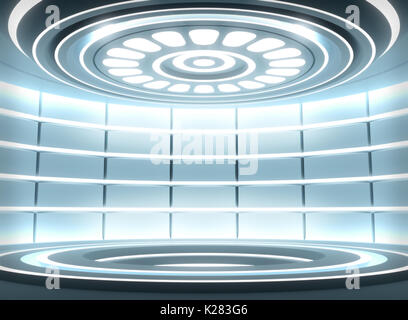 Tunnel of the future, futuristic room, 3d rendering. Computer digital ...