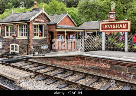 Levisham Railway Station signal box, Levisham sign, Ryedale, North ...