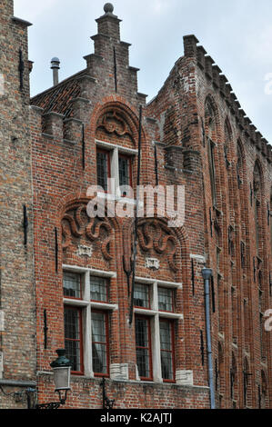 The decorative Flemish gables of the medieval building roofs in the ...