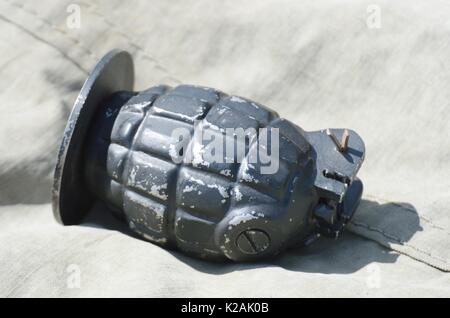 Old Hand shrapnel Grenade Weapon of War parts separate white background ...