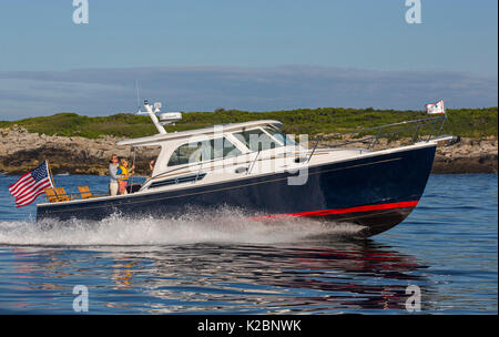 Motorboat 'Back Cove Downeast 37' running in Portland, Maine, USA, July ...