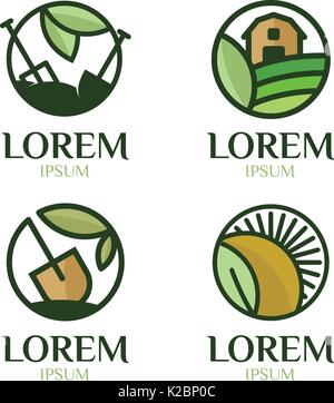 Modern Gardening Shovel Farm Field Logo Design with Plant Sprout Circle ...