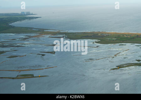 Aerial view of Steart Marshes Nature Reserve, agricultural land ...