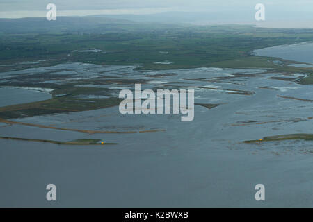 Aerial view of Steart Marshes Nature Reserve with Hinkley Point nuclear ...