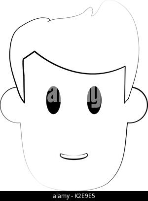 flat line uncolored man head over white background vector illustration ...