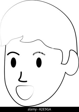 flat line uncolored man head over white background vector illustration ...