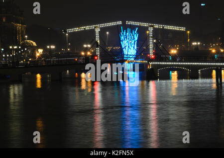 Amsterdam Water Channel and Channel Bridges at Night. Amsterdam ...
