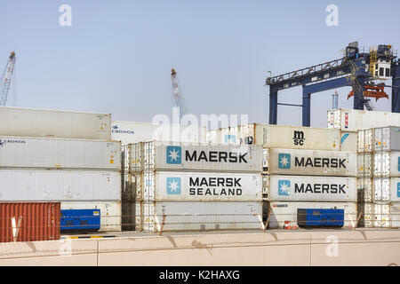 Cargo containers with United Arab Emirates and Azerbaijan national ...