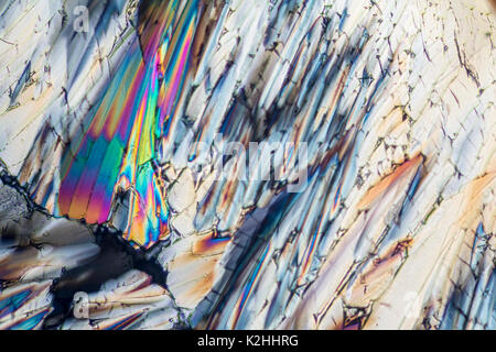 colorful microscopic shot of sugar micro crystals in polarized light ...