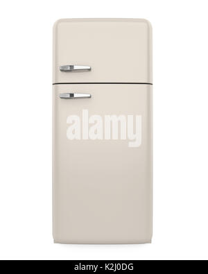 Fridge retro design, front view, silver color. 3D rendering isolated on ...