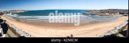 Gijon beach aerial view in the centre of Gijon city in Asturias, Spain ...