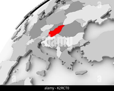 Hungary in red on grey political globe. 3D illustration Stock Photo - Alamy
