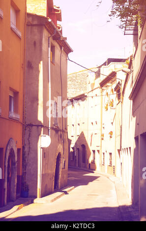 Ordinary street in catalan town. Sant Joan les Fonts, Catalonia Stock ...