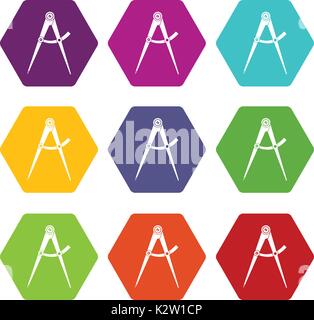 Compass icon set color hexahedron Stock Vector Image & Art - Alamy