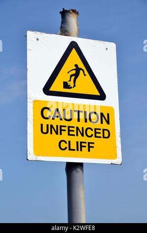 " unfenced cliff sign Stock Photo - Alamy