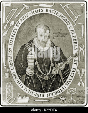 BACH, Hans (Johannes) holding fiddle German Musician, c1550-1615, son ...